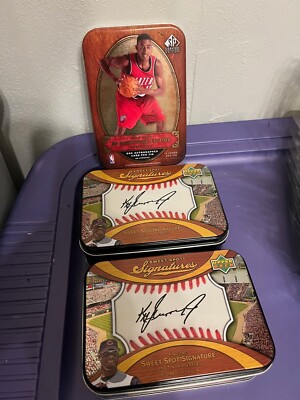 2007 Signature Baseball Empty Tins + 2006-07 Signature Basketball Tin ...