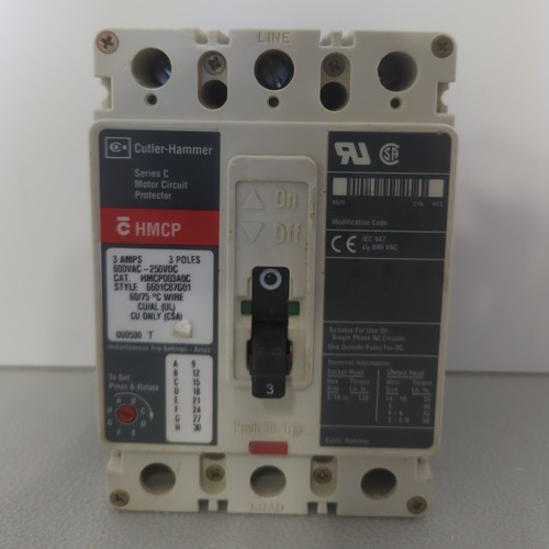 Cutler Hammer HMCP 3 Amp Industrial Circuit Breaker HMCP003AOC / 3 Pole ...