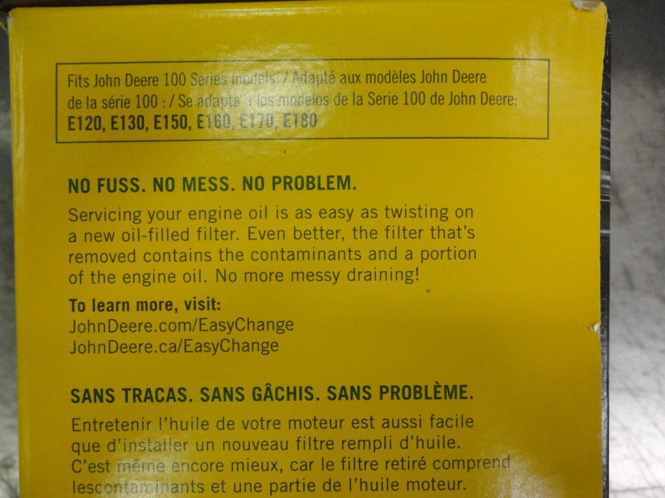 John Deere Genuine OEM Easy Change Oil Filter AUC12916 E120 E130 E150 ...