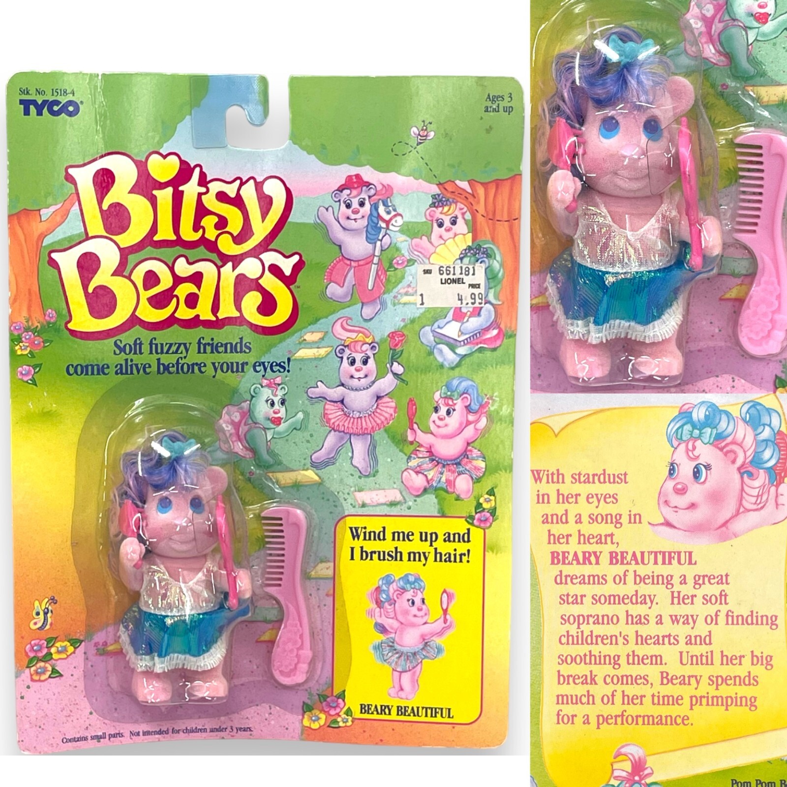 Vintage 1991 Tyco Bitsy Bears Beary Beautiful & Pink Comb NEW Factory ...