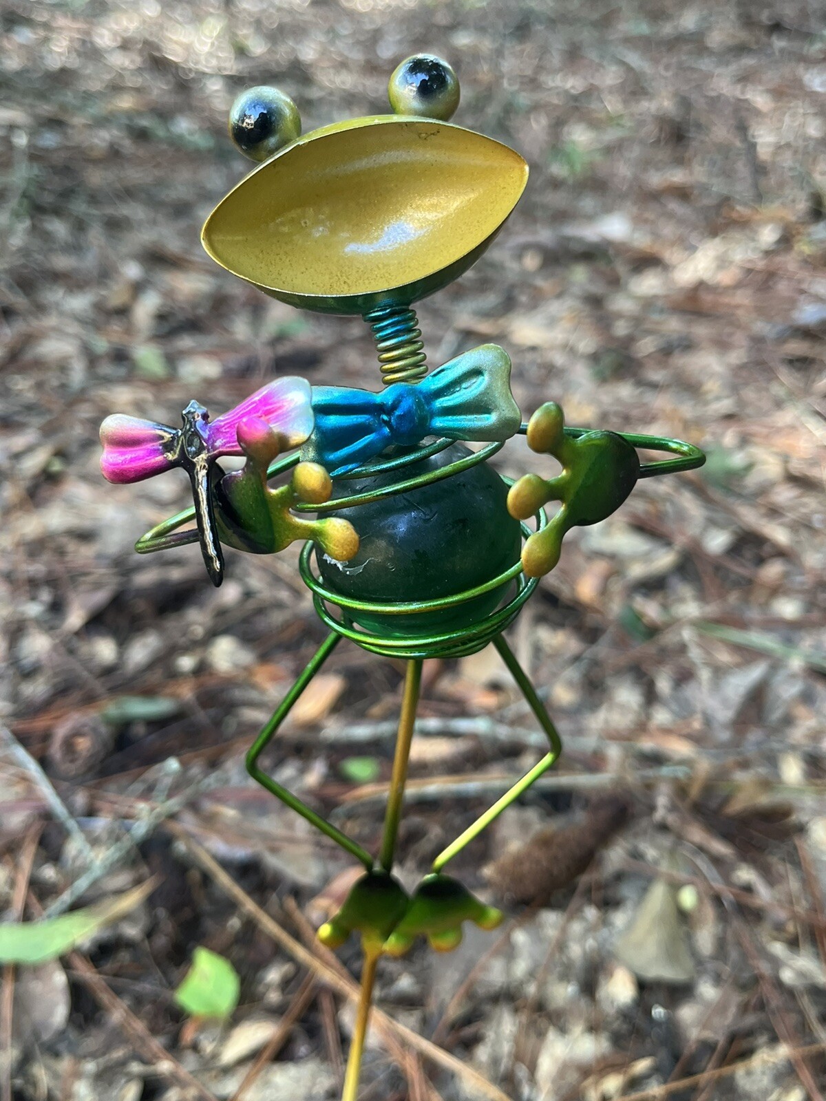Mr. Wiggles Metal Frog Flower Garden Pick Frog Dragonfly Garden Frog ...