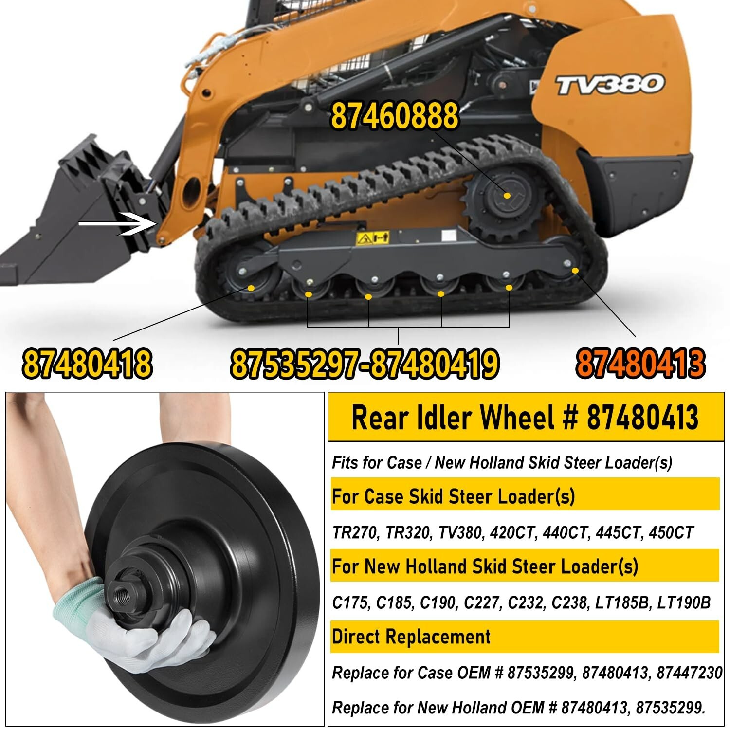 Rear Idler for CASE 420CT 440CT, 445CT, 450CT, TR270, TR320, TV380 ...