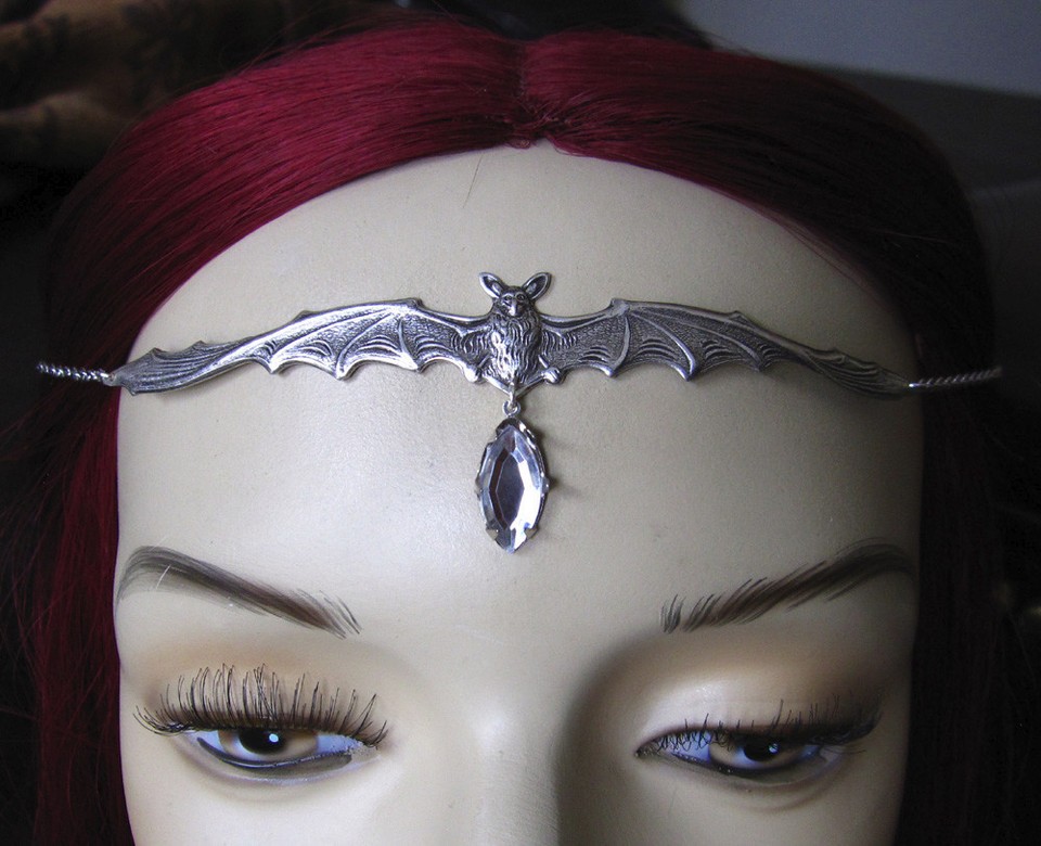Gothic Vampire Queen Silver Bat Circlet Crown Headpiece Headdress Goth ...