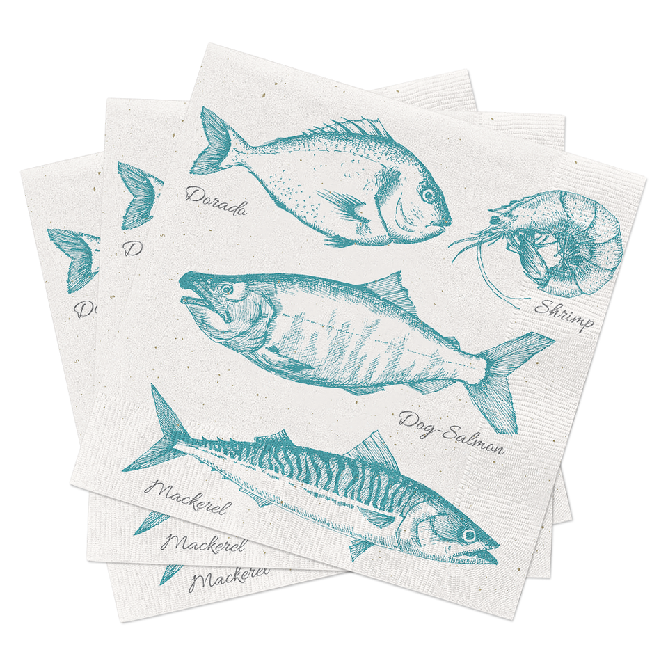BIG CATCH Fish Beverage Napkins 20pcs Fishing Napkins, Coastal Cocktail ...