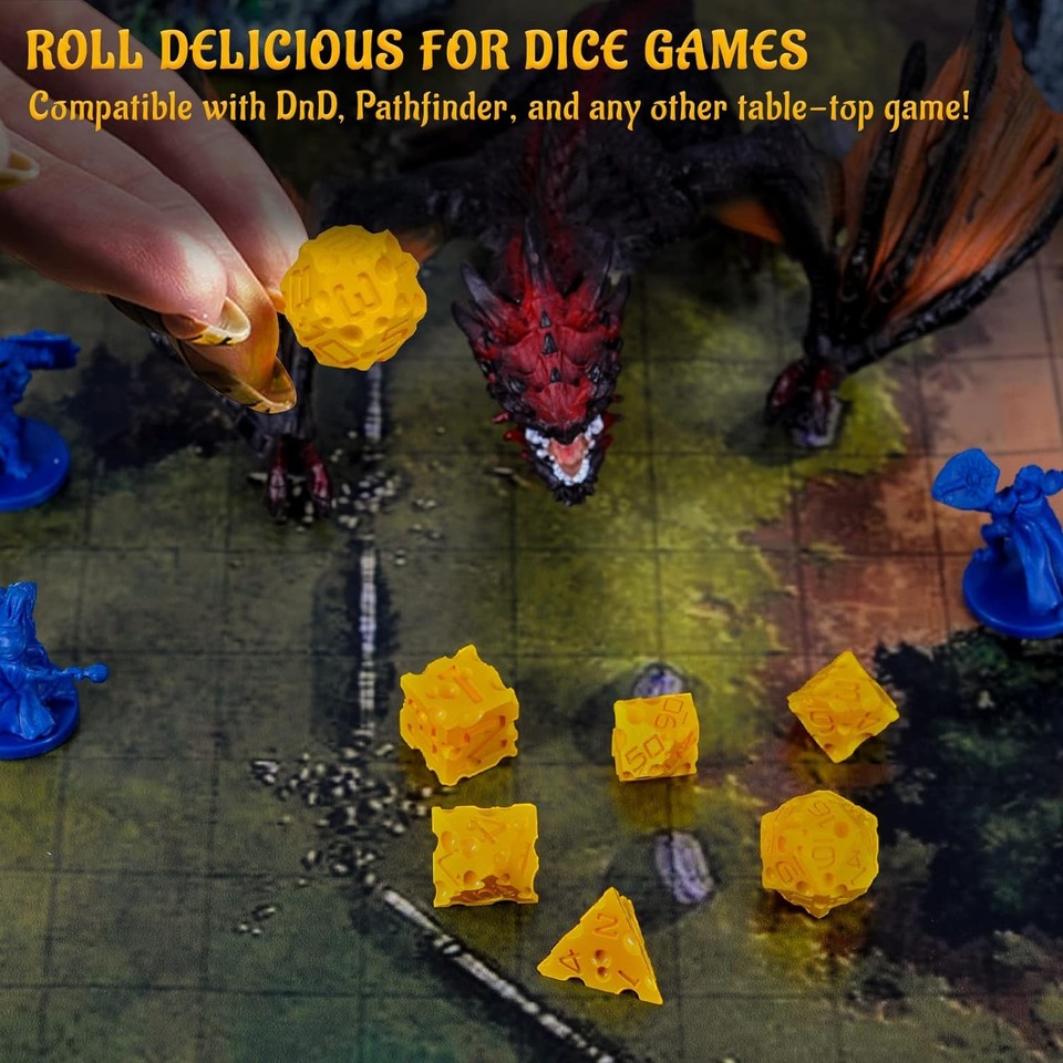 DND Cheese Dice 3D Printed 7PCS Polyhedral Food Themed Set Great for ...