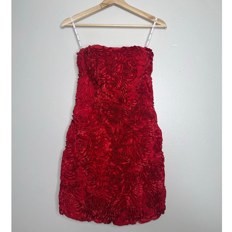 Aje Gazer Rosette Strapless Satin Mini Dress Red Size 6 Valentine's Day ...