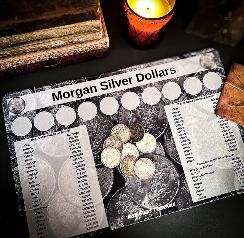 11" X 17" Morgan Dollar Dates Coin Mat - Rubber Backed and Safe for ...