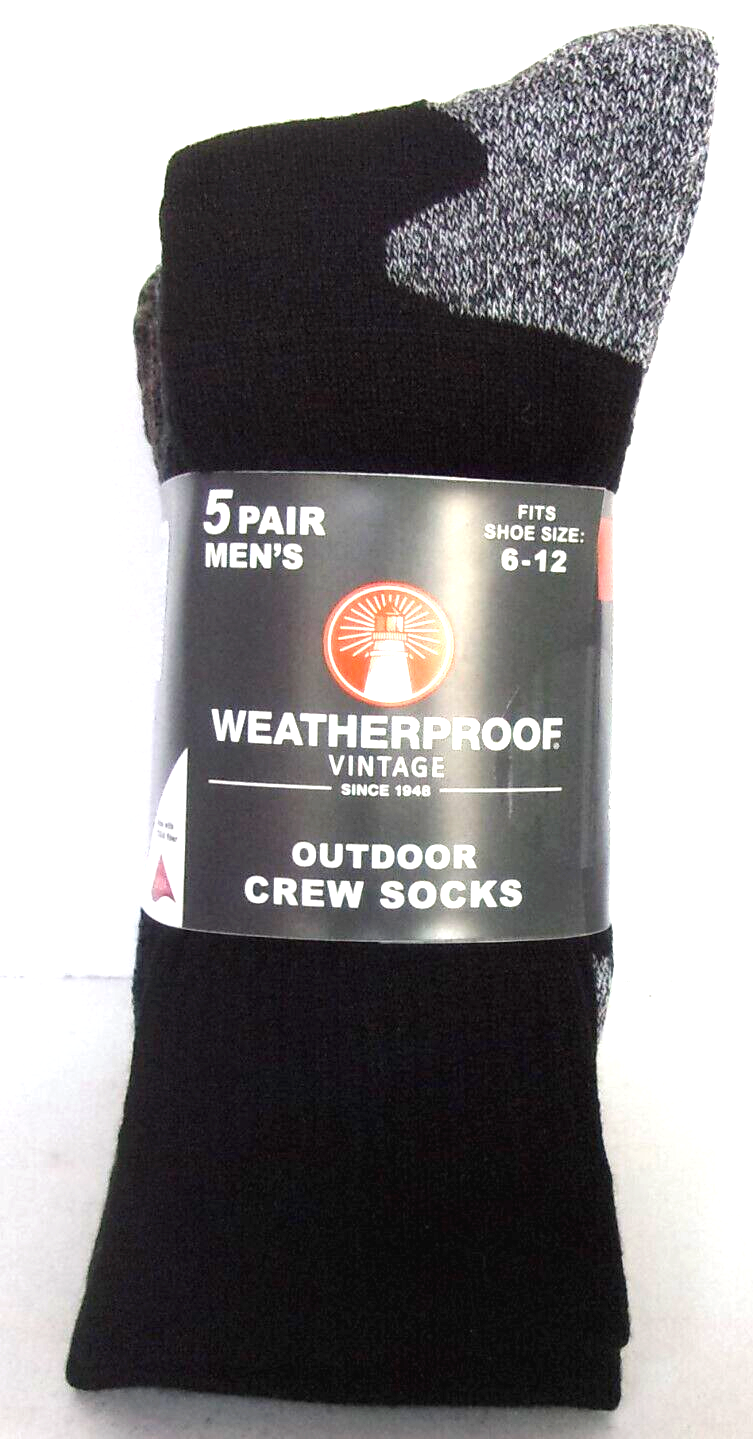 5 Pair Weatherproof Men’s Outdoor Wool Blend Crew Sock Multicolor Sz 6 ...