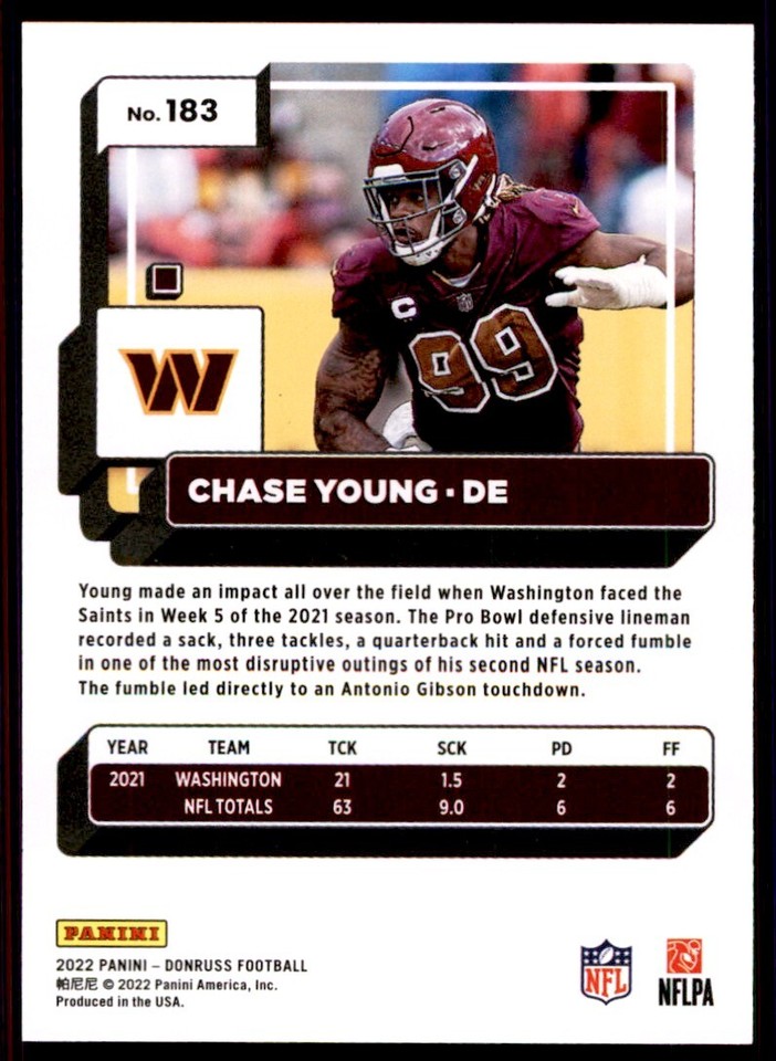 2022 Donruss #183 Chase Young #/75 | eBay