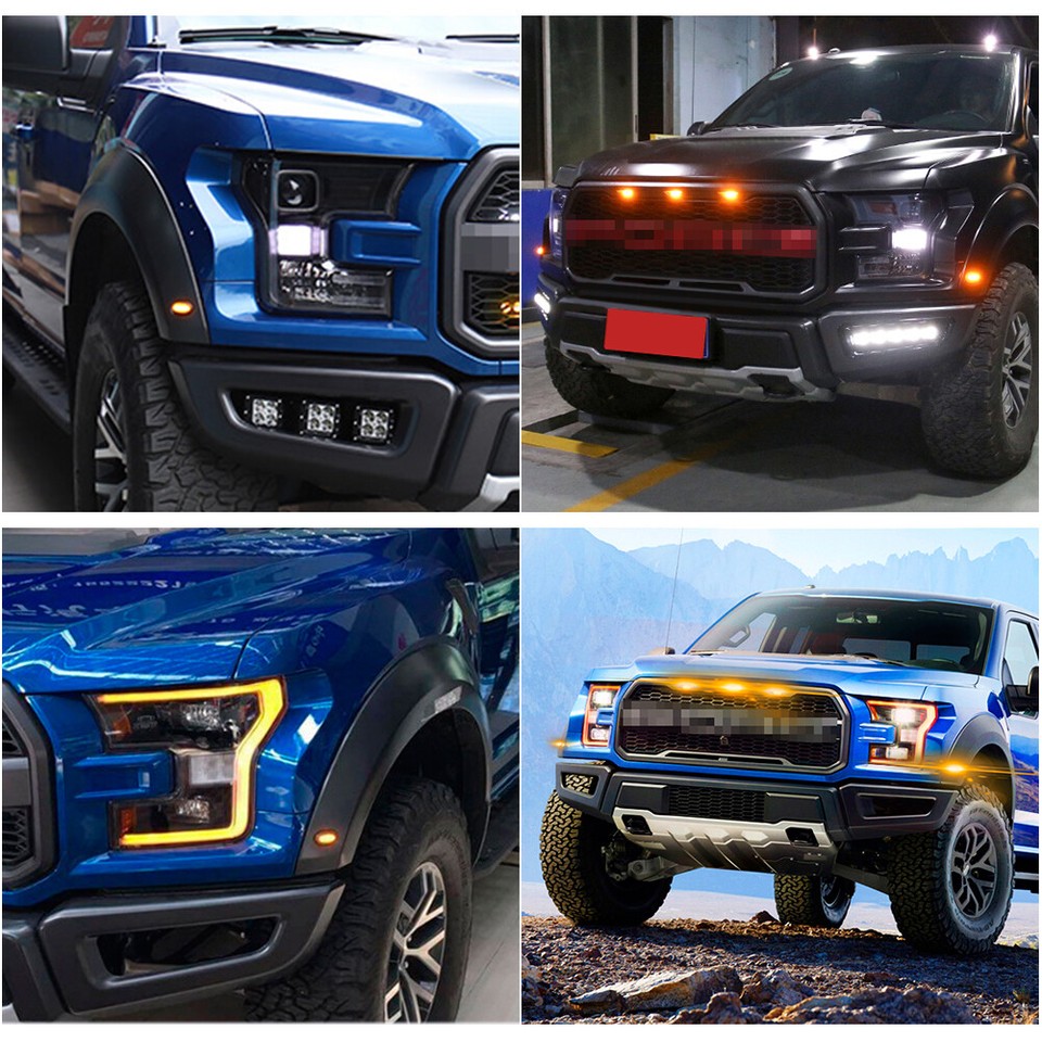 4PCS Front Amber+Rear Red LED Side Marker Lights For 2010-2014 Ford F ...
