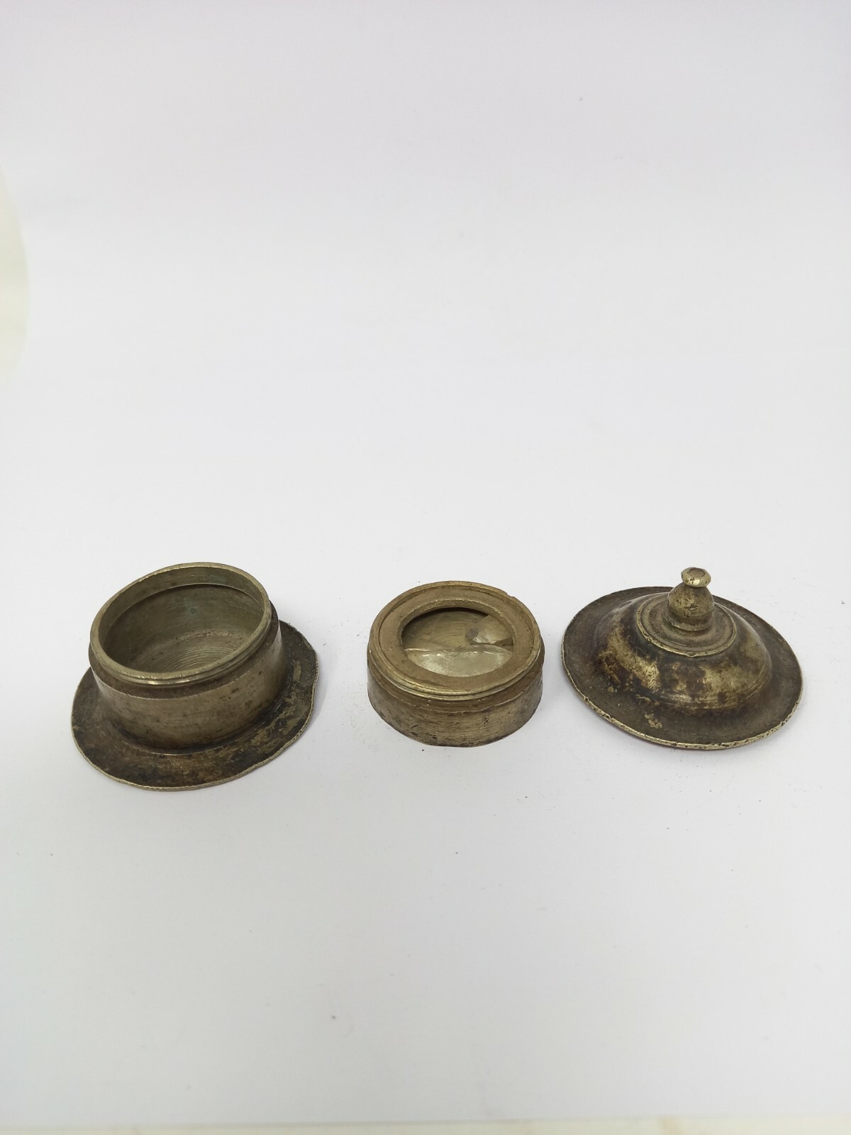 Antique India Old Brass Carved Kumkum Tika Powder Box 2Compartment ...