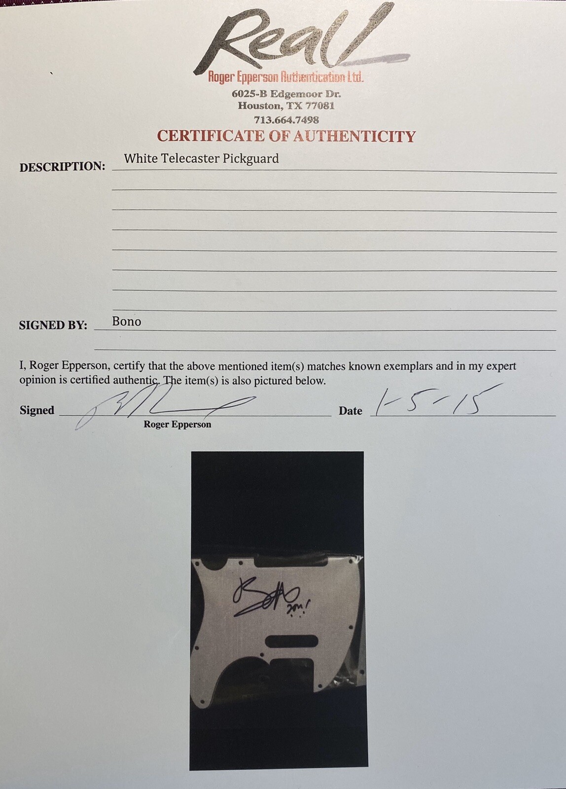 Bono Signed Guitar U2 Autographed Guitar Telecaster (The Edge Clayton ...