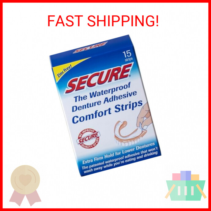 Secure Comfort Strips Waterproof Denture Adhesive - Zinc Free - Extra ...