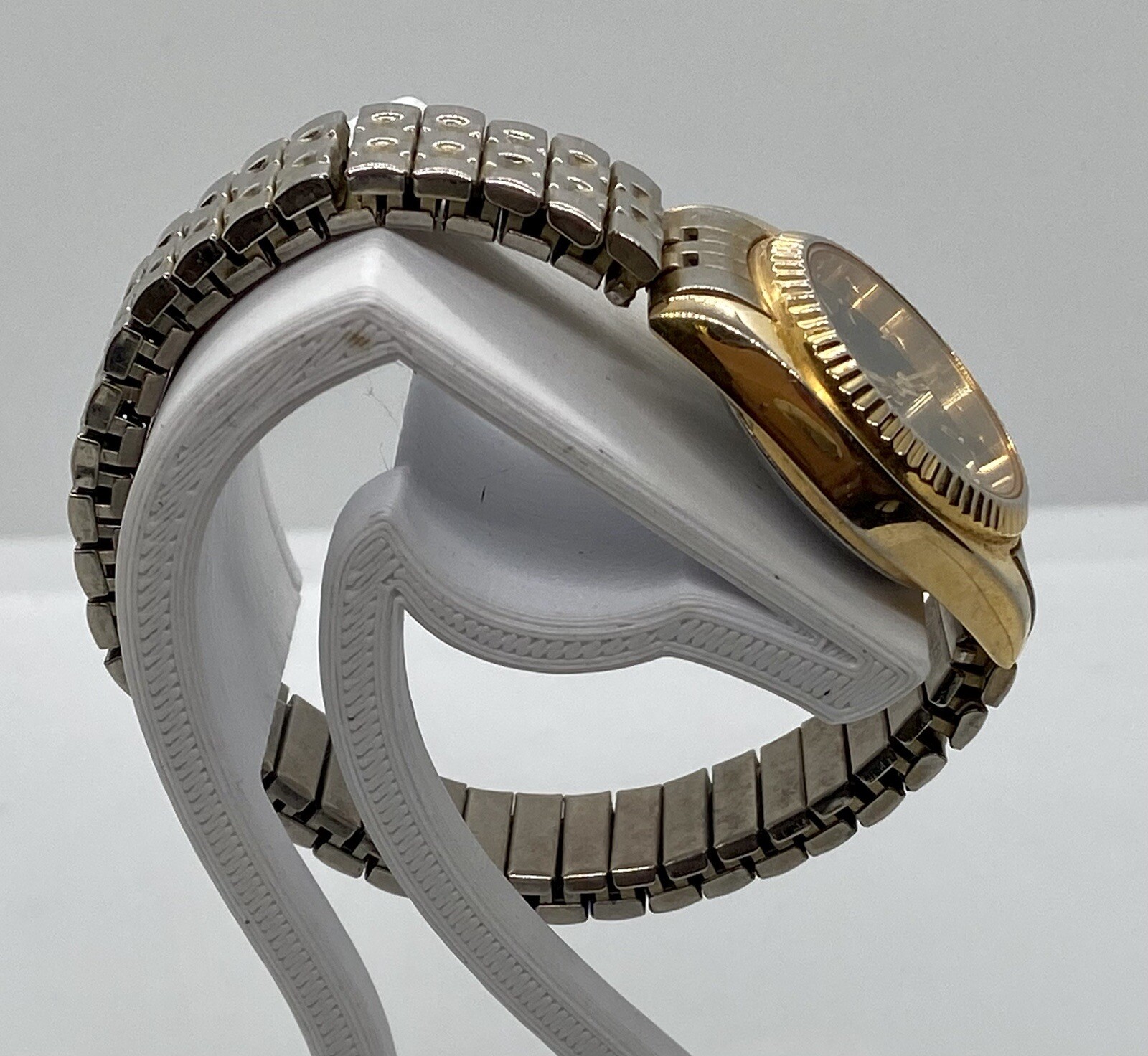 VTG EDISON Ladies Quartz Watch Black Dial Silver/Gold 6” Expansion Band ...