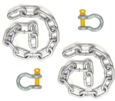 13mm Rated Trailer Safety Chain x 2 + Rated 13mm Bow Shackle x 2 - 10 ...