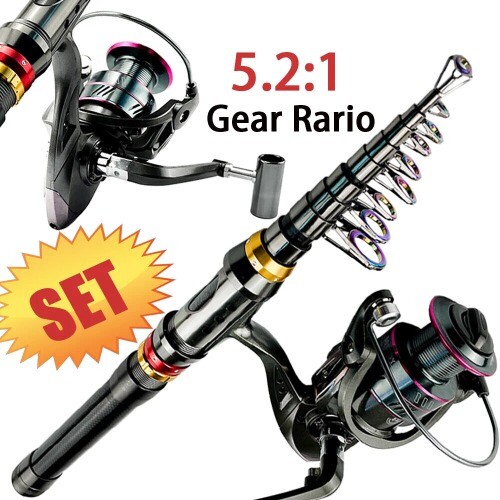 1.8M-3.6M Telescopic Spinning Fishing Rod Reel Set Short Carbon Pole ...