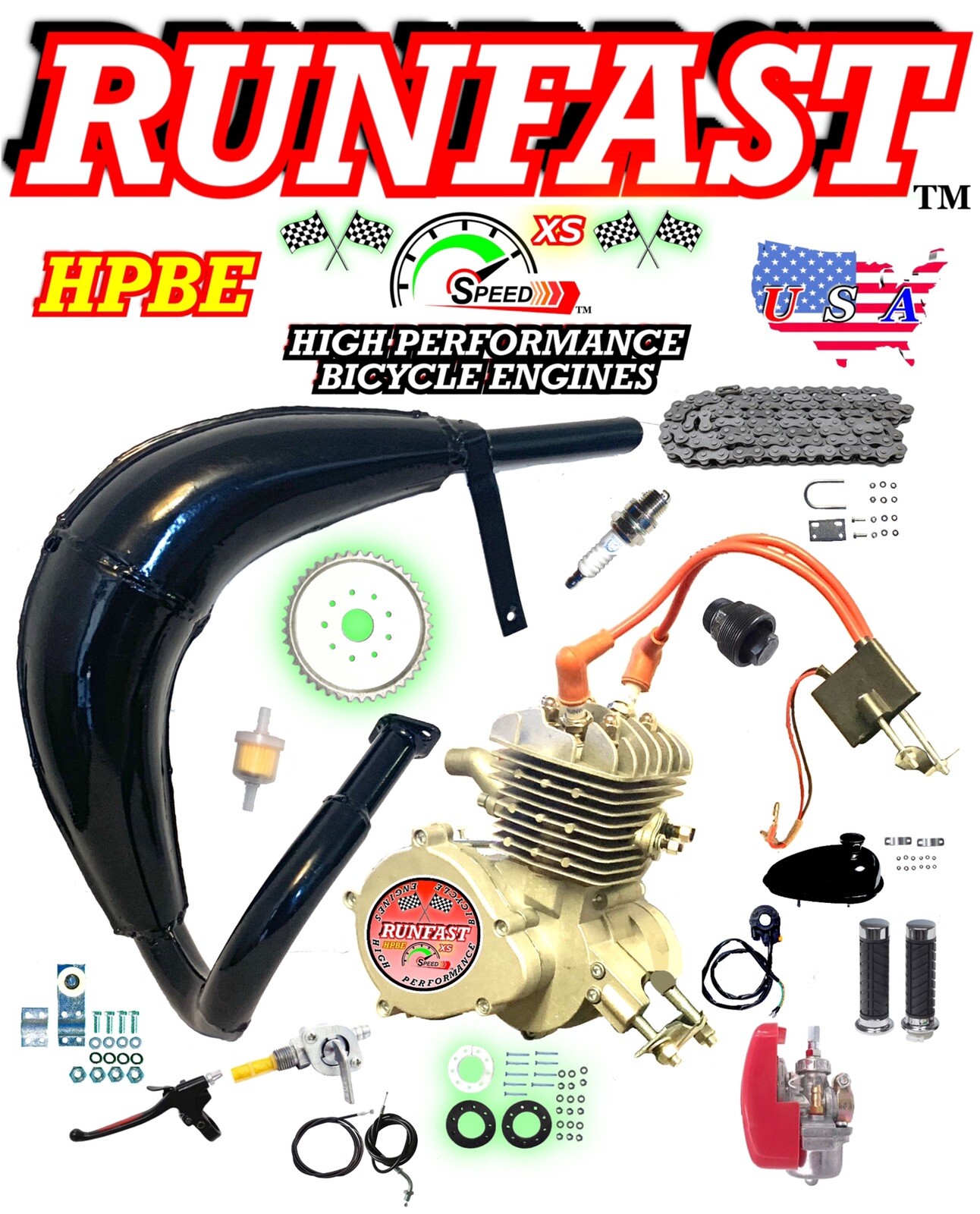 80CC Bicycle Engine Kit Motorized 2 Stroke Petrol Gas Motor Bike Kit ...