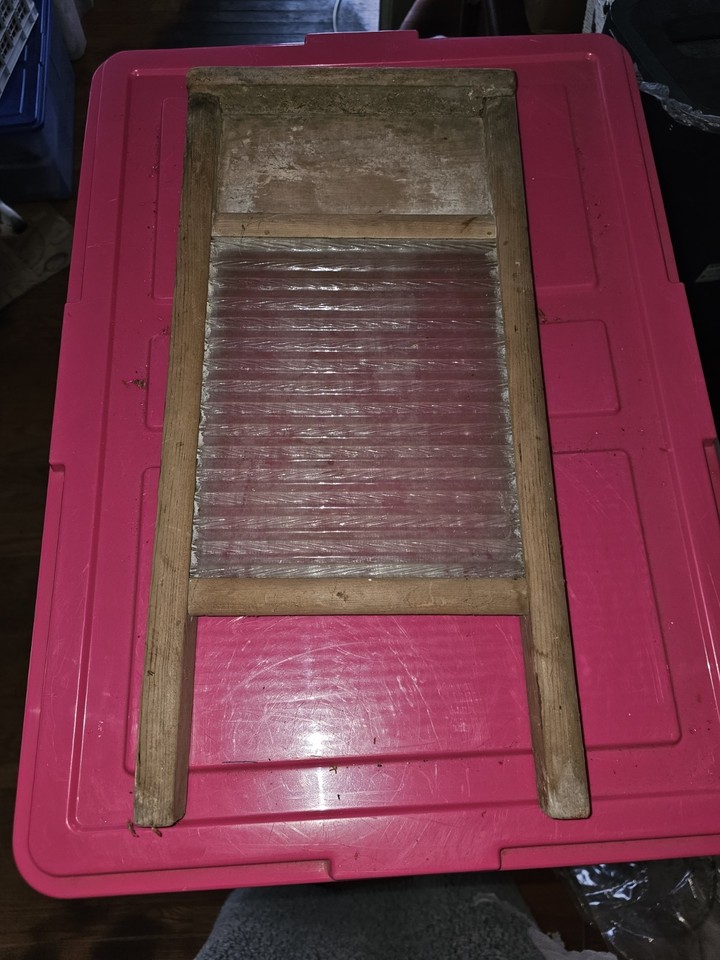 Antique Wooden Washboard w/ Glass Scrub Surface 18x8.5 Primitive Decor ...