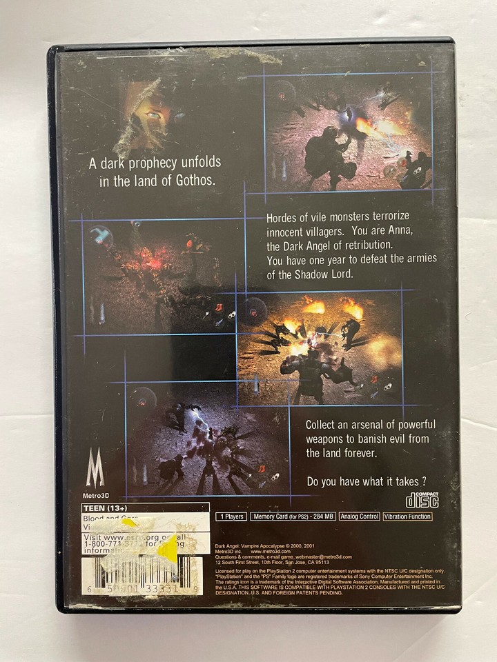 DARK ANGEL: VAMPIRE APOCALYPSE Sony PlayStation 2 PS2 Game - Complete ...