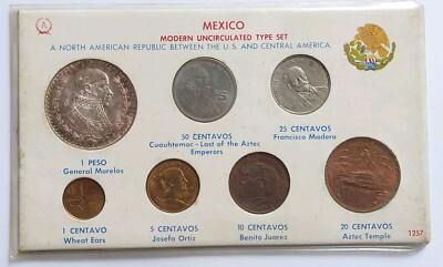 Mexico Modern Type Set Various Dates Uncirculated Coins 7 Coin Peso ...