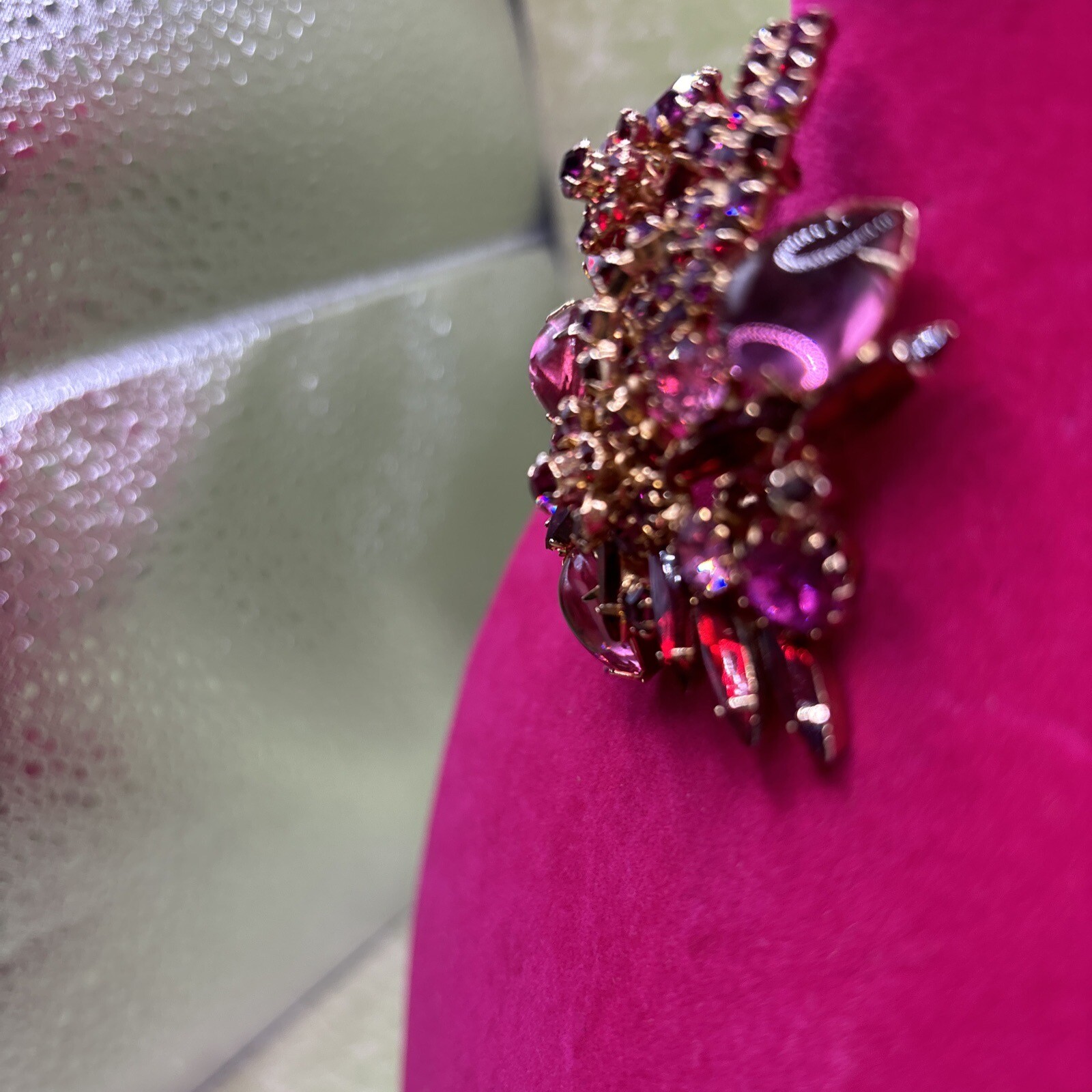 Vintage Brooch Red & Pink Rhinestones Layered Large C… - Gem