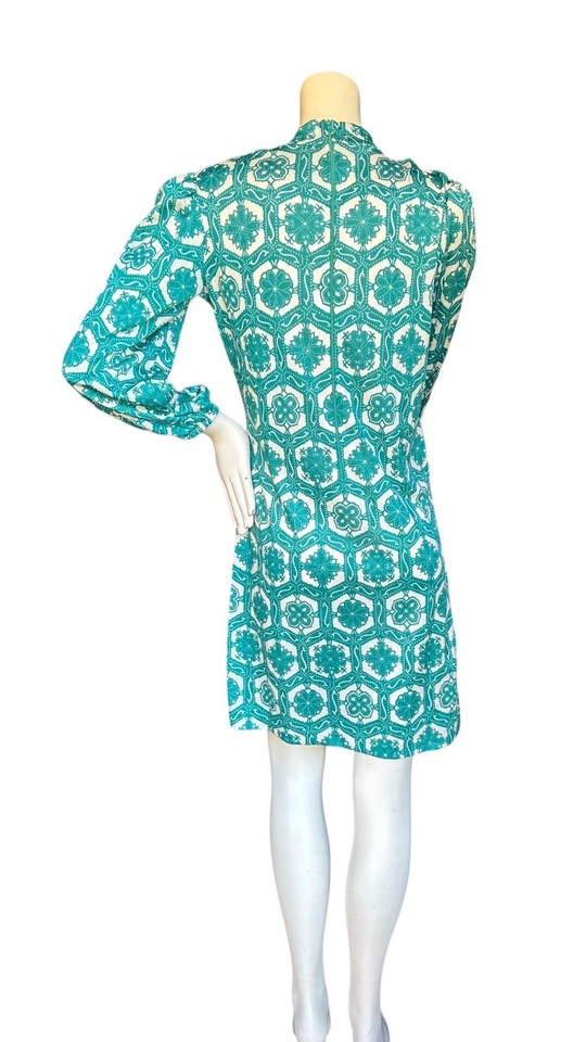 Vintage 60s Aileen Teal & White Mod GoGo Long Sleeve Mini Sheath Dress ...