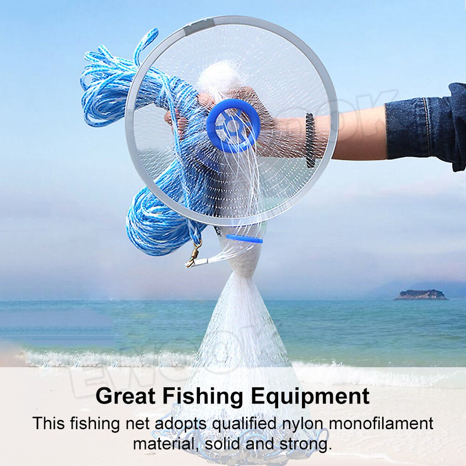 Cast Net 8-14ft Mono Saltwater Chain Spread Clear Bait Catch Fishing ...
