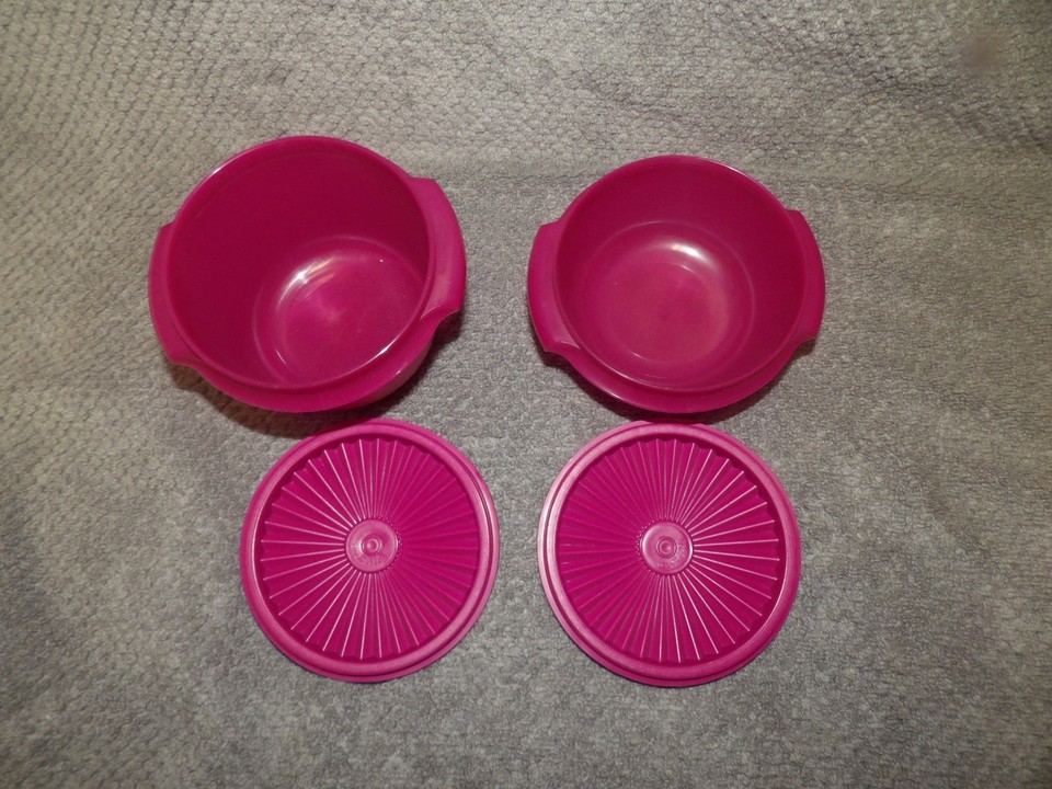 TUPPERWARE Servalier Bowls 10 & 20 oz Capacity Dark Pink Set of 2 w ...