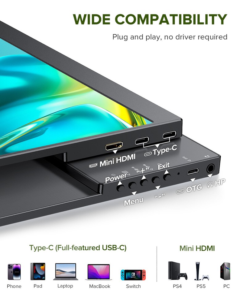 UPERFECT 14" 2K Portable Monitor 2560x1440 Gaming Monitor Second Screen ...