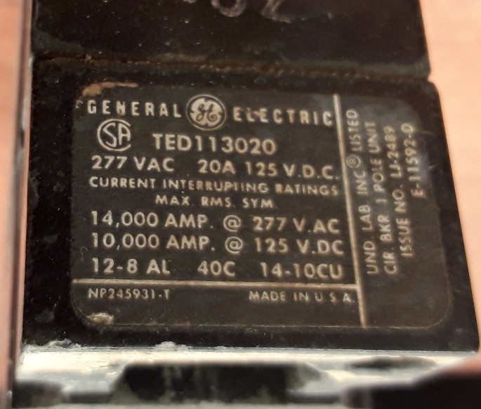 General Electric TED 113020 1-Pole Circuit Breaker | eBay
