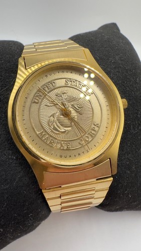 Bulova USMC Quartz Watch Gold Tone United States Marines Logo New ...