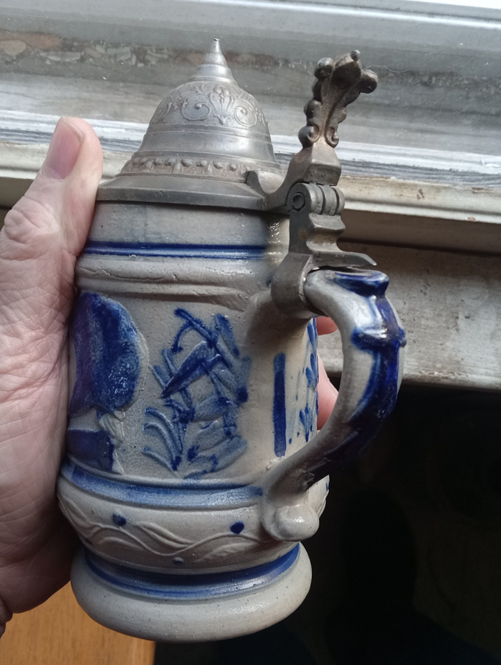 1890s WHITE'S UTICA POTTERY BOY & GIRL WITH HATS COBALT STONEWARE ...