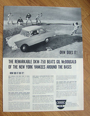 1960 DKW 750 by Mercedes-Benz Ad DKW Beats Gil McDougald New York ...