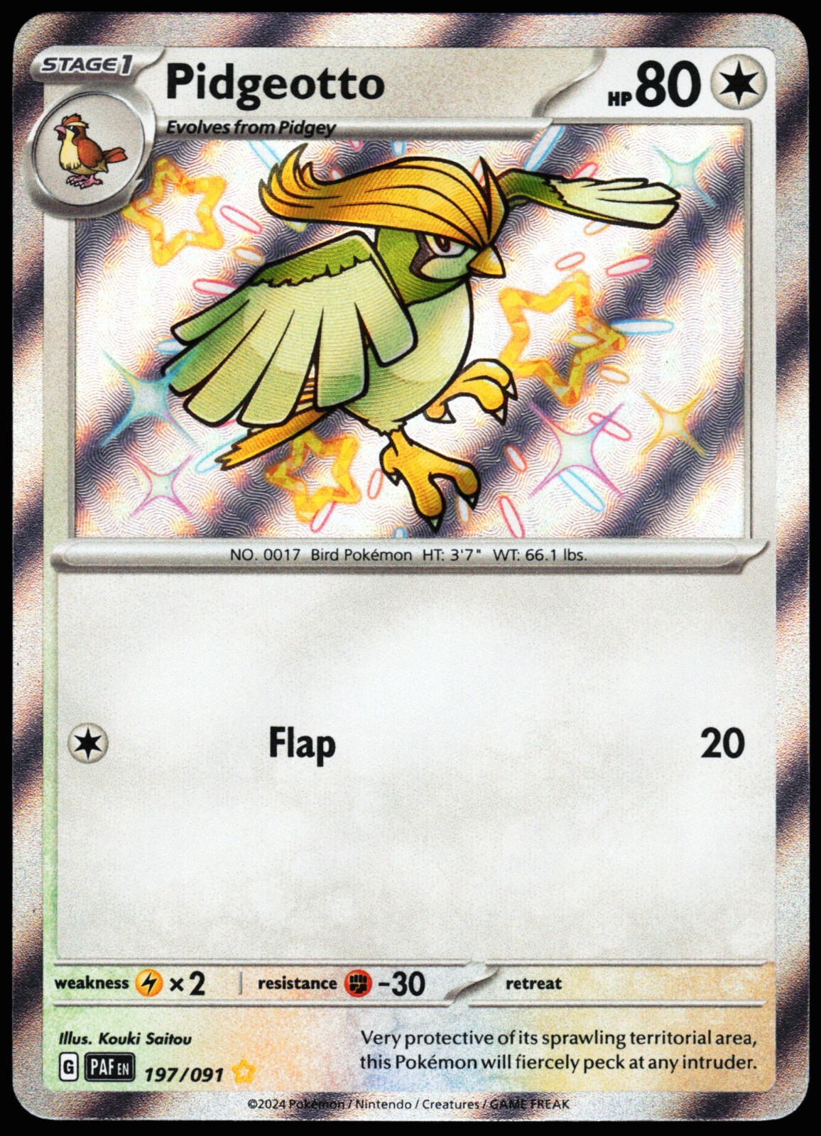 Pidgeotto 197/091 Paldean Fates Holo Shiny Rare Pokemon Card NEAR MINT ...