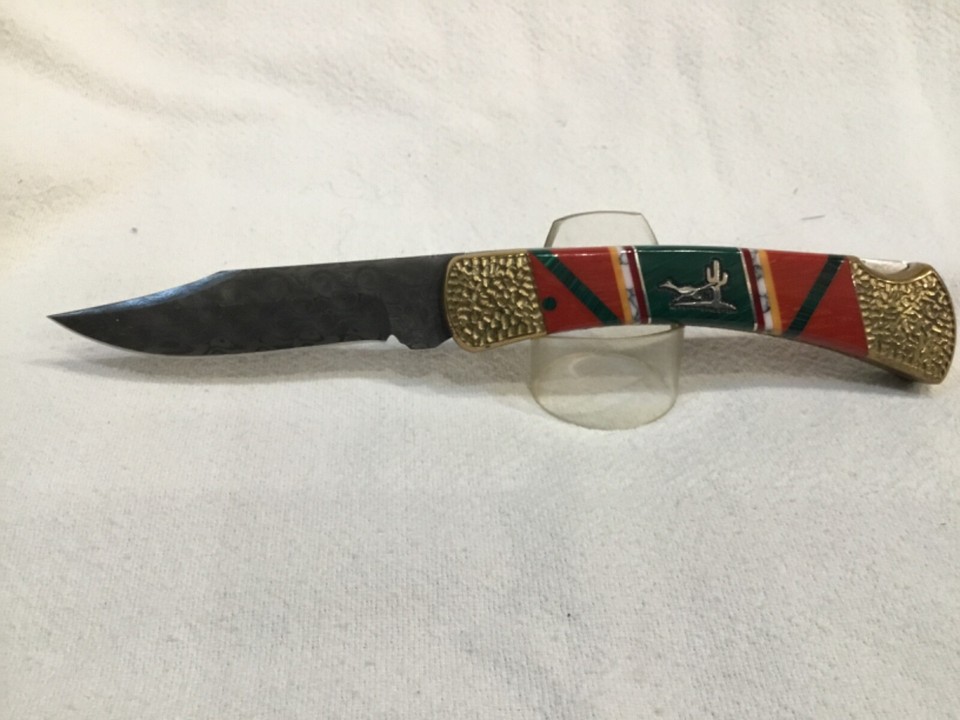Brian Yellowhorse Road Runner Custom Buck 110 Knife With Damascus Blade ...