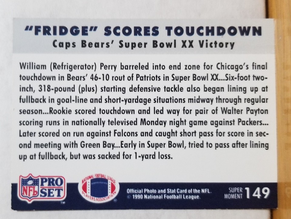 1990 Pro Set Super Bowl Super Moment 149 Fridge Scores Touchdown ...