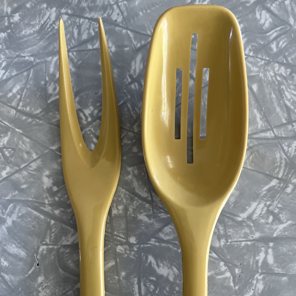 Vintage Foley Harvest Gold/Yellow Slotted Spoon and Fork Utensil Set | eBay