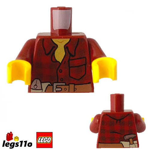 LEGO Minifigure Torso Body - Dark Red Flannel Shirt Construction Worker ...