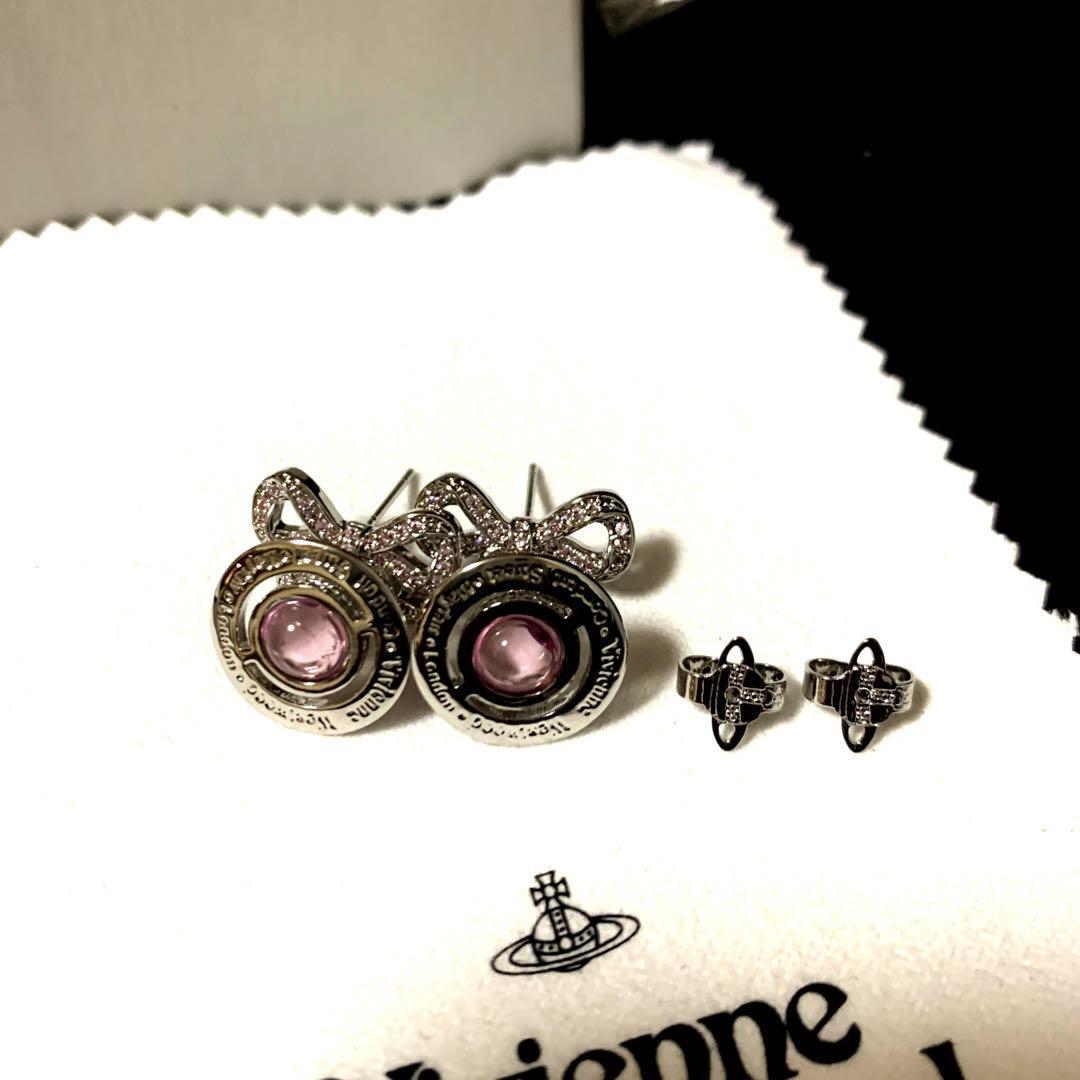 Vivienne Westwood Earrings Drop Ribbon Orb Silver/Pink IN BOX | eBay