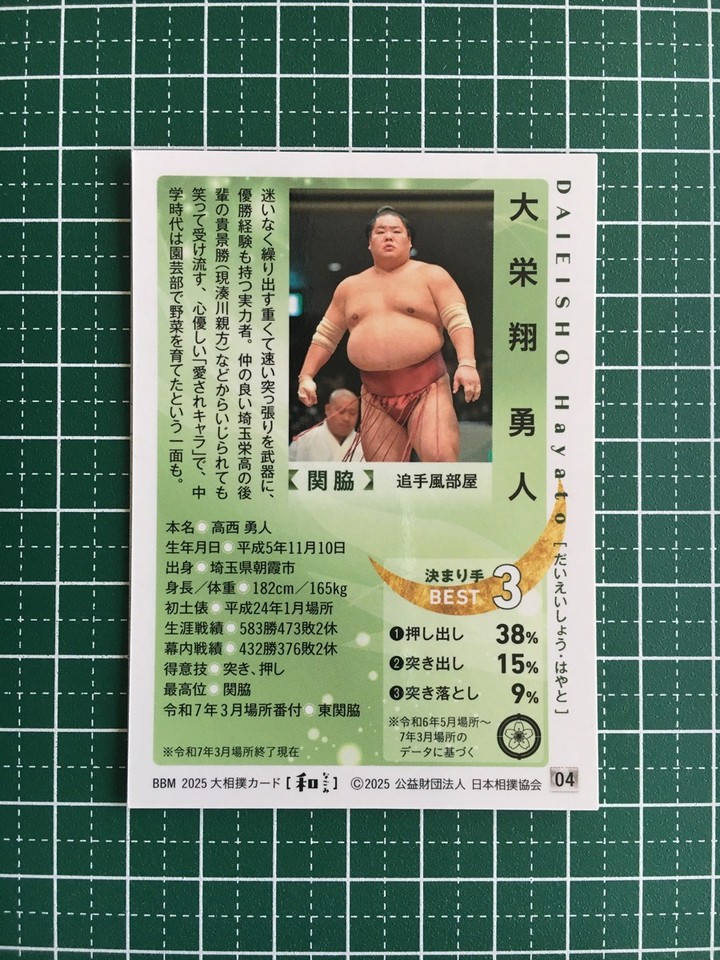 BBM 2025 Sumo NAGOMI Hayato Daieisho Sekiwake Card Duty Paid or ...