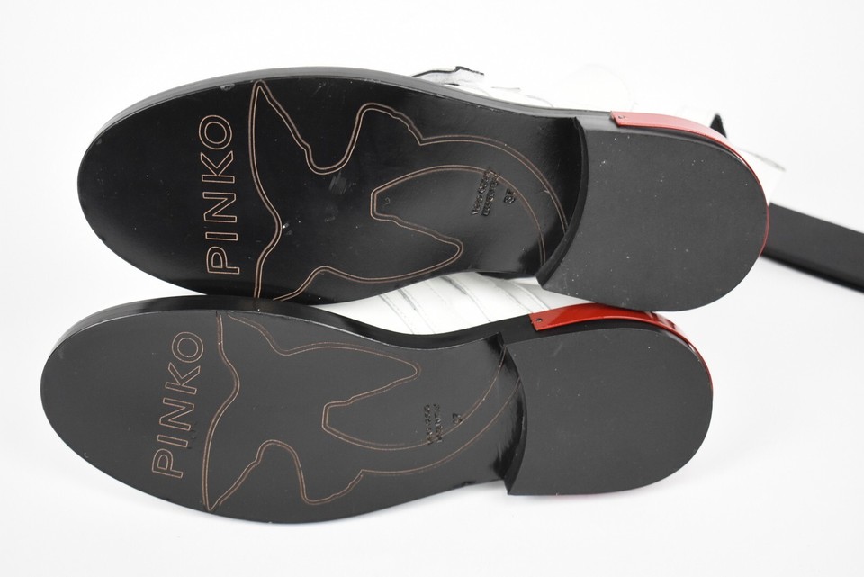 Pinko Bottes Femmes UK 4 Logo Blanc Tactile Attaches Plat Ouvert Bout ...