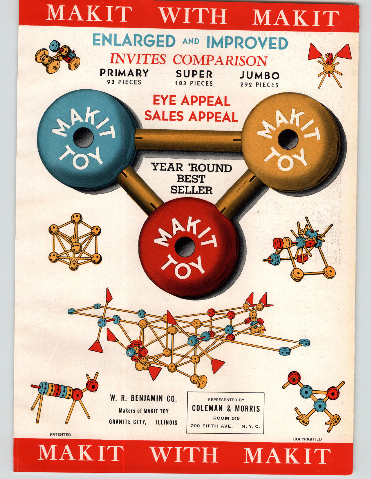 1950 PAPER AD 2 Sided Makit Toy Construction Sets W R Benjamin Super ...