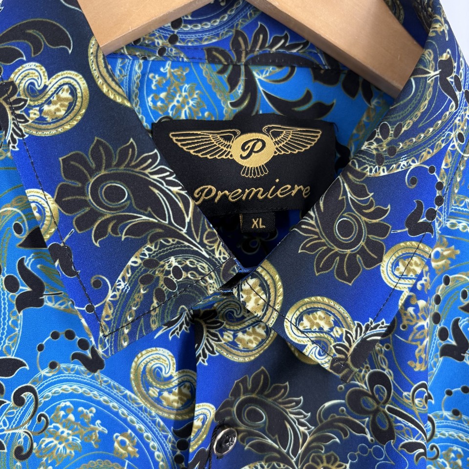 Premiere Shirt Mens XL Blue Paisley Long Sleeve Button Up Dress Party ...