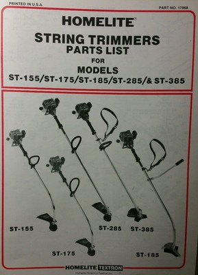 Homelite Gas String Trimmer ST-155 175 185 285 385 Parts Catalog Manual ...