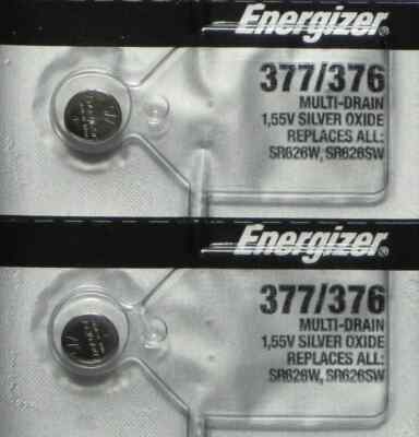 2 PCS Energizer 377 376 Silver Oxide 1.55 Volts LOW DRAIN D377 SB-AW ...