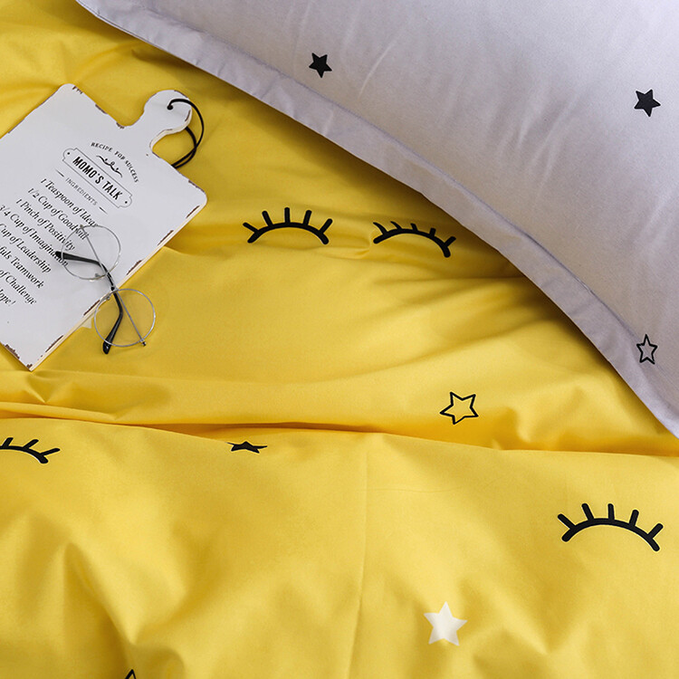 Yellow Smile Printing Bedding Set Duvet Quilt Cover+Sheet+Pillow Case ...