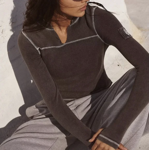 Free People Movement Washed Black Ribbed Notched Neck Good Sport Layer ...