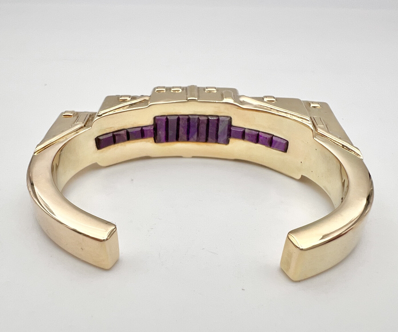 Navajo 14K Yellow Gold 3D Sugilite & Fire Opal Pueblo Scene Cuff ...
