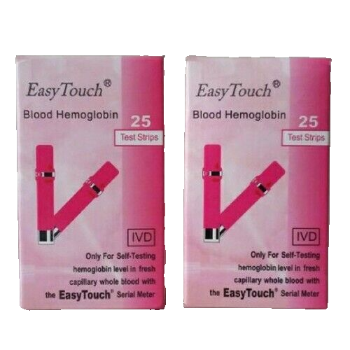 2 Boxes @25 Easytouch Blood Hemoglobin Test Strips for Monitor Control ...