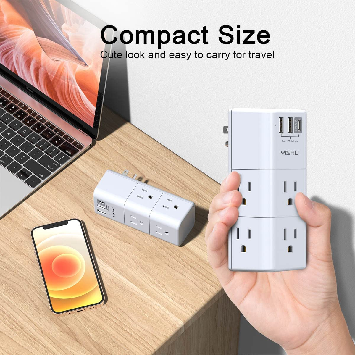 USB Multi Plug Outlet Extender Surge Protector with Rotating Plug, 6 AC ...